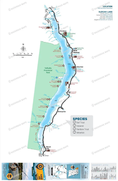 Backroad Mapbooks Slocan Lake Kootenay Region Fishing Bathymetric Char ...